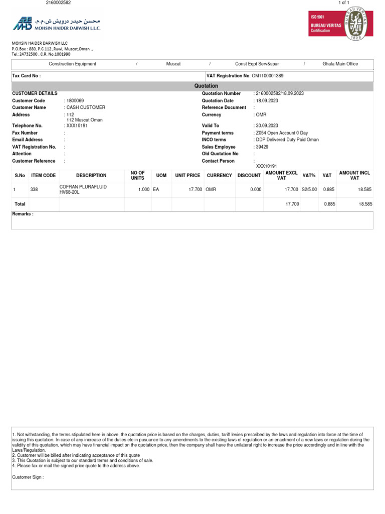 Quotation: Mohsin Haider Darwish LLC P.O.Box: 880, P.C.112, Ruwi ...