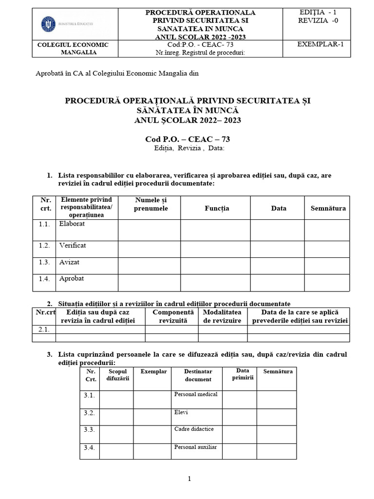 PROCEDURA SSM 2023 Octombrie | PDF