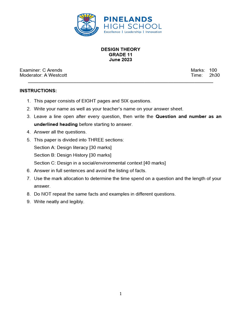 Grade 11 Design Theory Paper JUNE 2023 | PDF | Art Deco