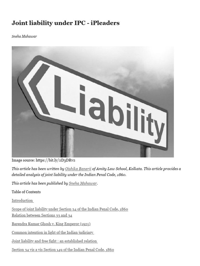 Joint Liability Under IPC - Ipleaders | PDF | Politics