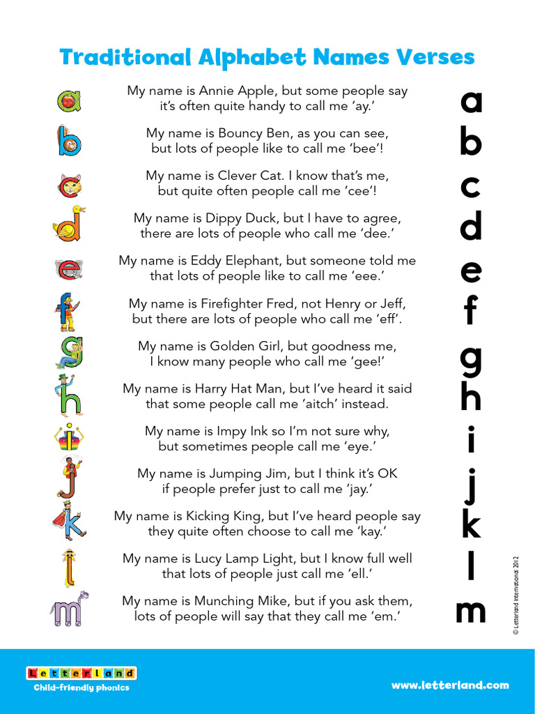 Letterland Traditional Alphabet Names Verses | PDF | Art | Poetry