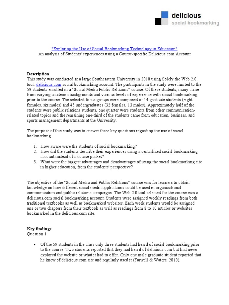 Exploring The Use of Social Bookmarking Technology in Education | PDF ...