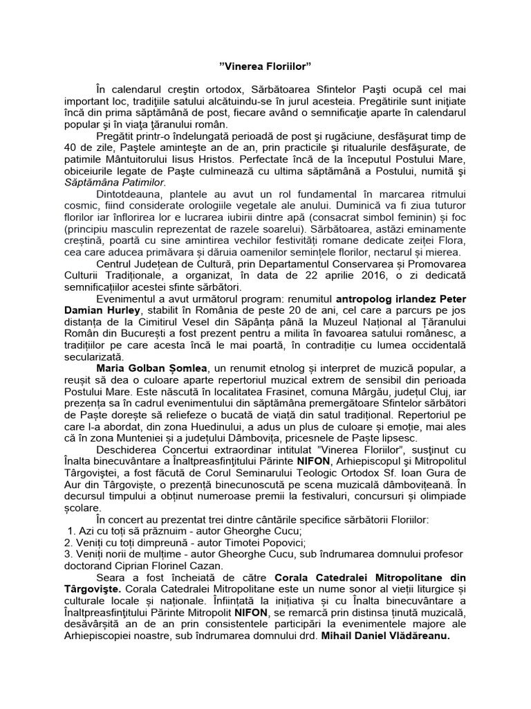 Articol Vinerea Floriilor | PDF