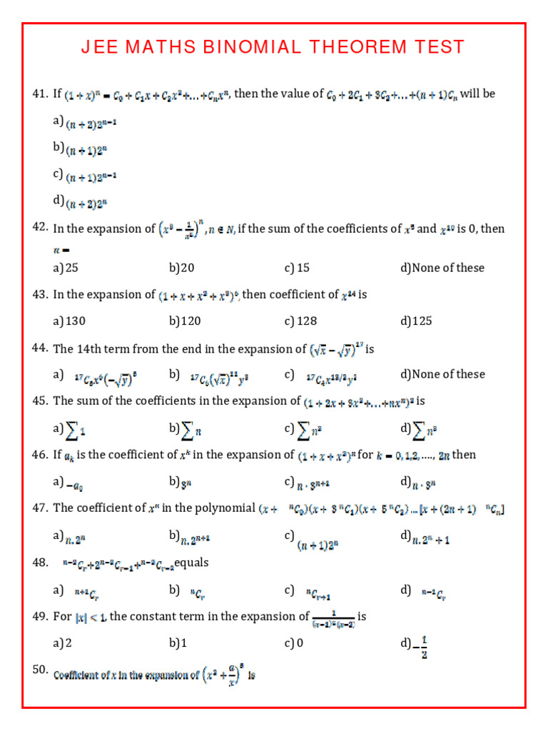Jee Maths Binomial Theorem Test | PDF