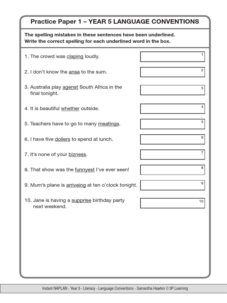 Language Conventions Yr5 Practice Paper 1 | PDF