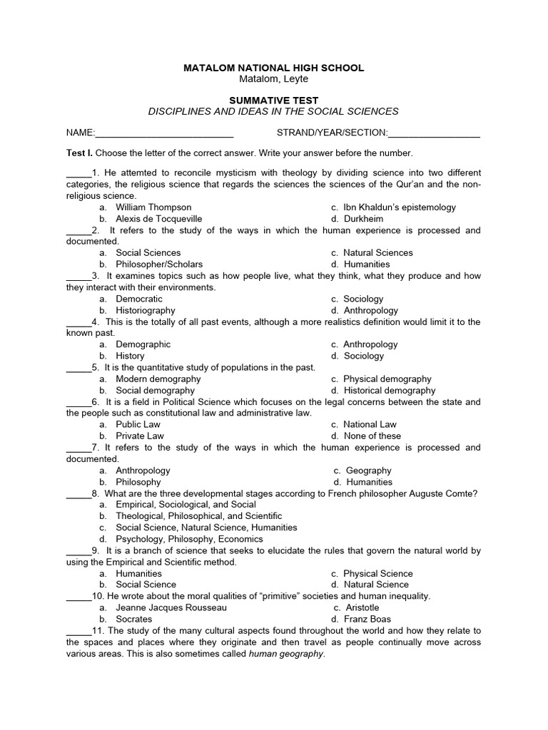 Summative Test Modyul 1-3 Diss | PDF | Social Sciences | Science
