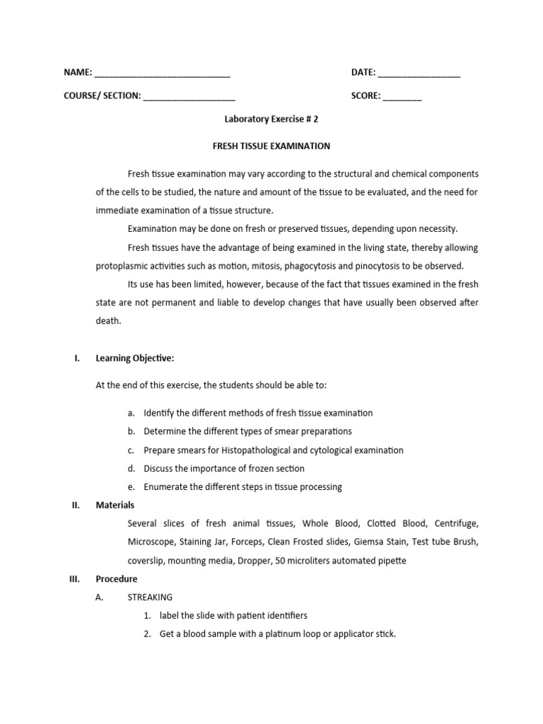 LABORATORY-ACTIVITY-2-FRESH-TISSUE-EXAMINATION | PDF