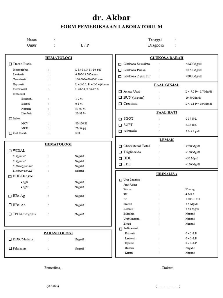 DR AKBAR FORM PEMERIKSAAN LAB | PDF