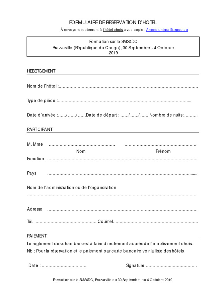 Formulaire de Réservation D'hôtel SMS4DC | PDF