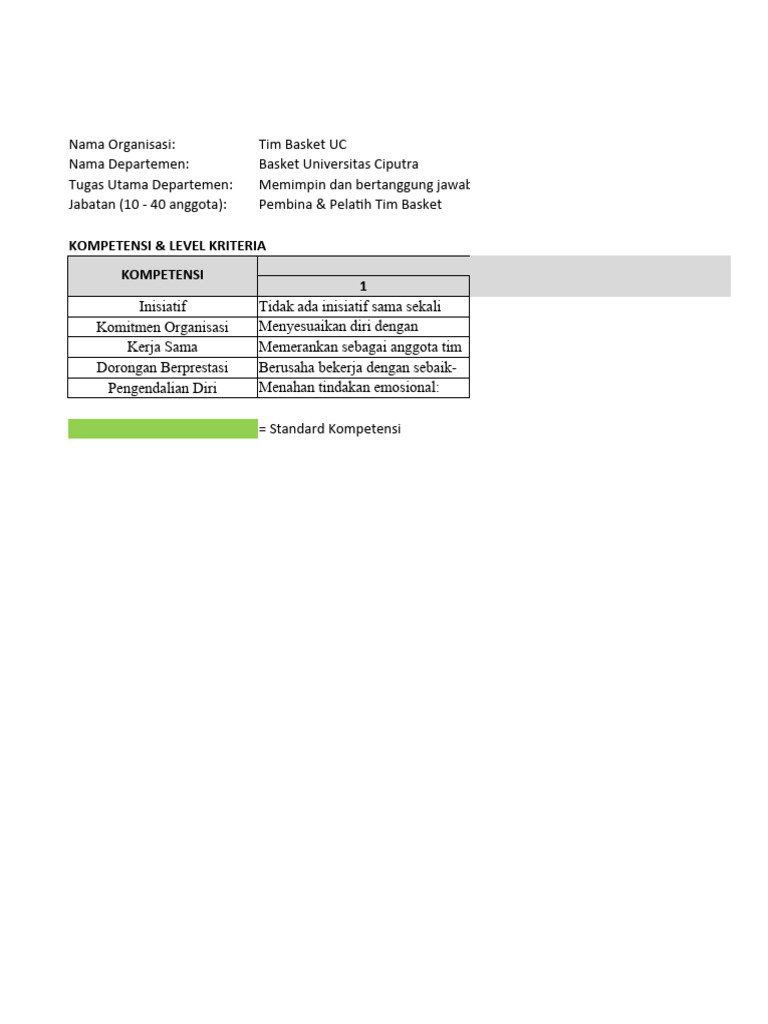 Matriks Kompetensi Tim Basket UC | PDF | Karier & Perkembangan