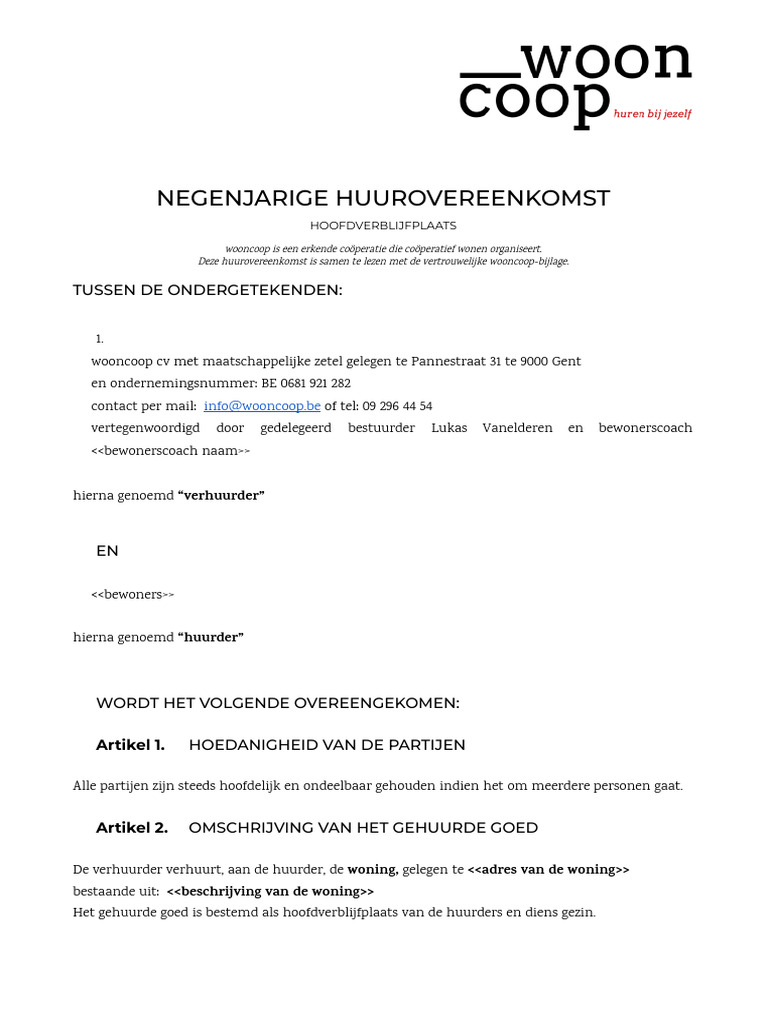 Wonen - Huurovereenkomst Woningdelen | PDF