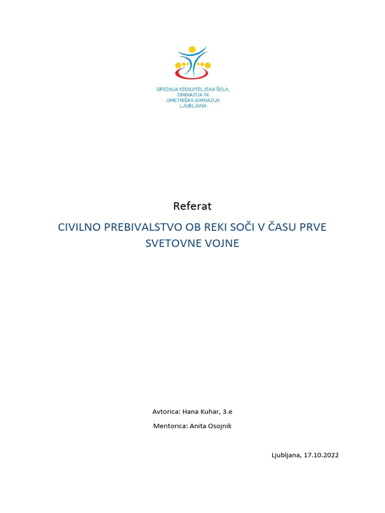 CIVILNO PREBIVALSTVO OB REKI SOČI V ČASU PRVE SVETOVNE VOJNE - Širše | PDF