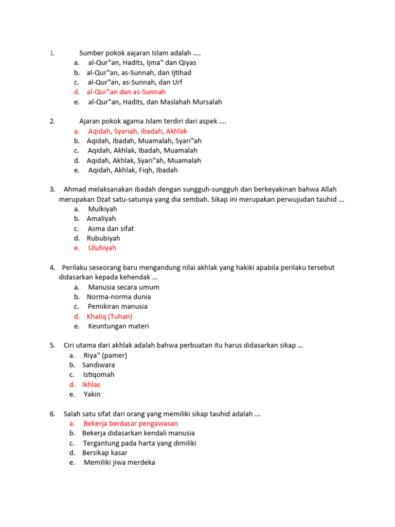 Soal Al Islam KMD Kelas 6 | PDF