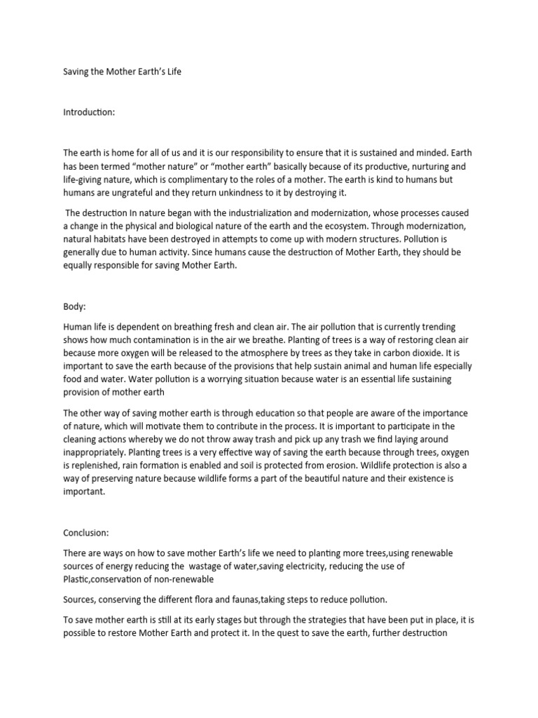 Saving The Mother Earth's Life | PDF | Soil | Nature