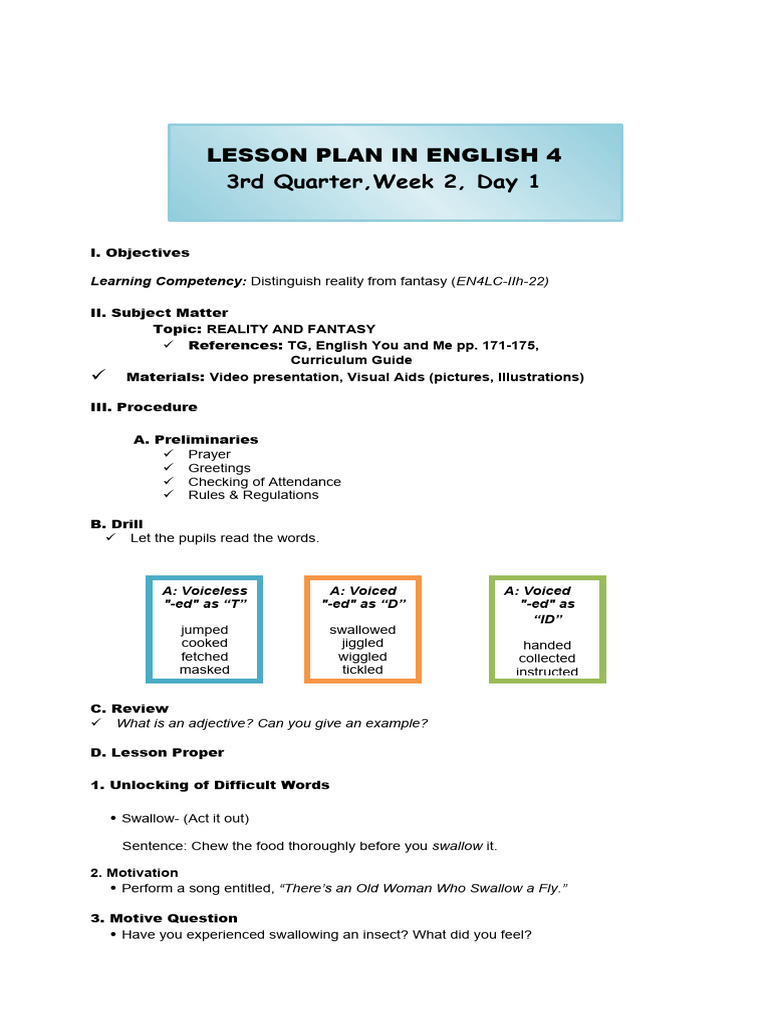 Demo Lesson Plan English | PDF