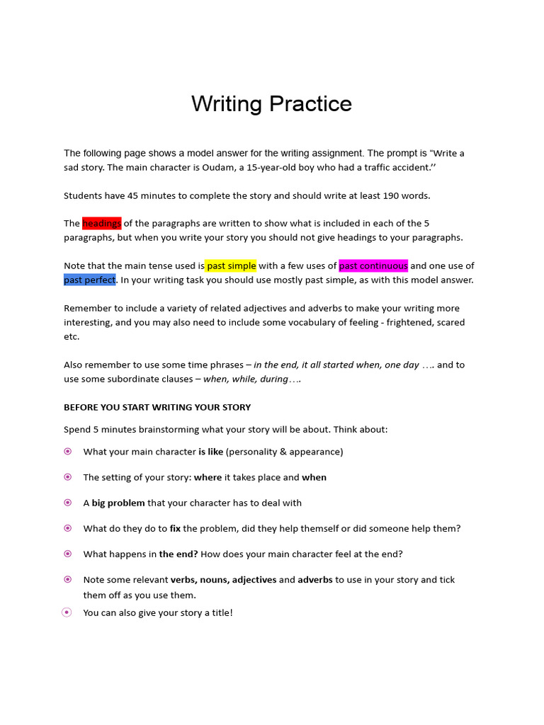 Writing Practice: The Following Page Shows A Model Answer For The ...