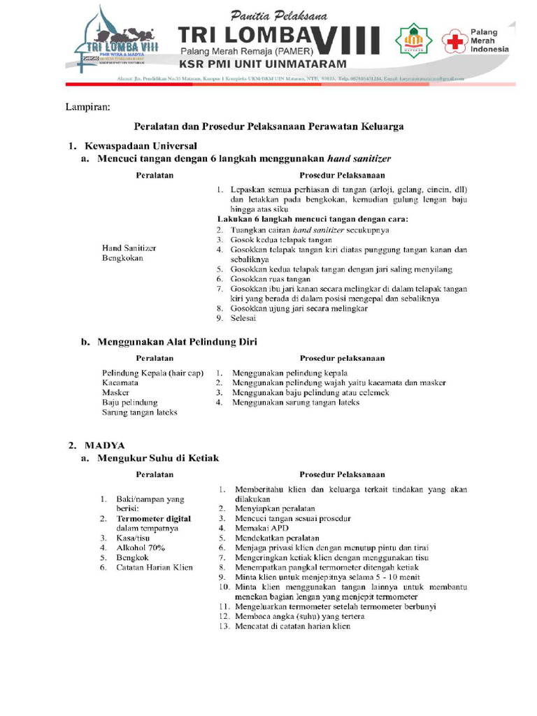 Pedoman Peralatan Dan Prosedur Pelaksanaan PK - TriLomba UINMA 2023 - Alind | PDF