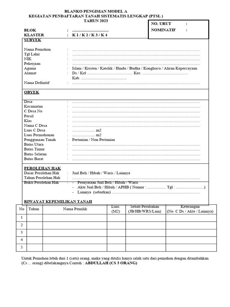 Blanko Pengisian Model A | PDF