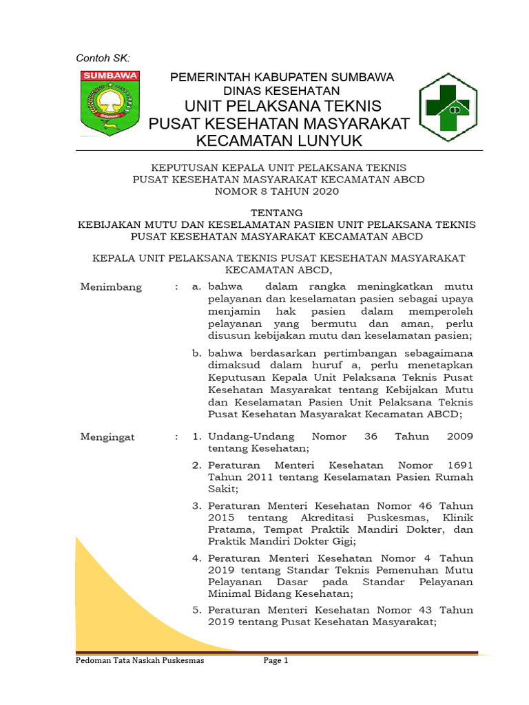 Contoh Format SK Dan SOP Dan KAK | PDF