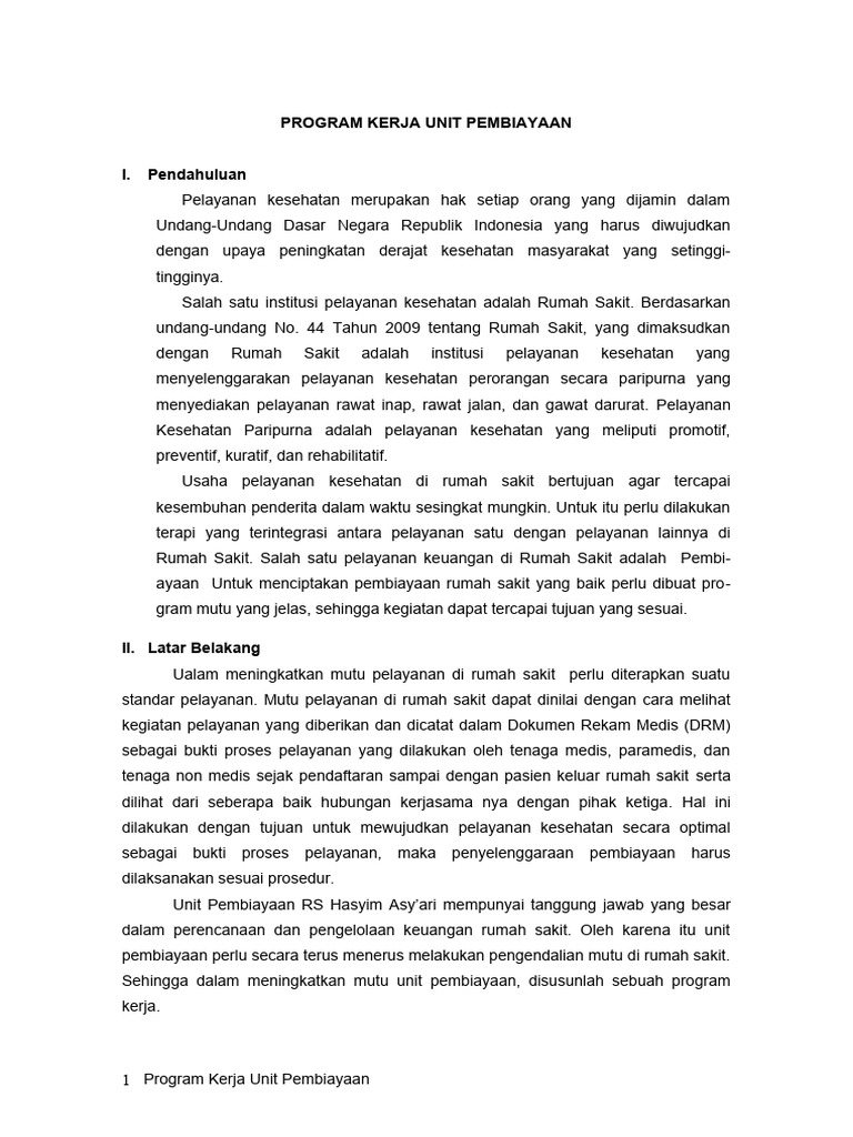 PROGRAM KERJA UNIT PEMBIAYAAN | PDF