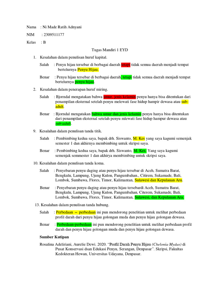 Ni Made Ratih Adnyani - FKHB - TUGAS MANDIRI 1 - EYD | PDF