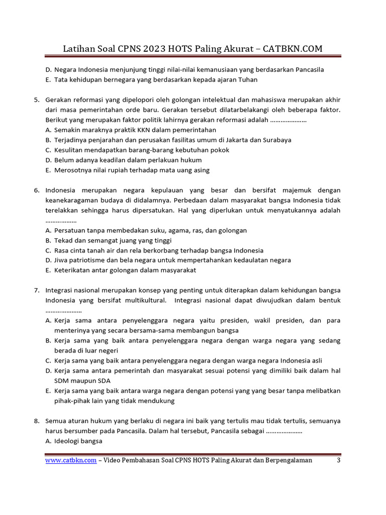 Latihan Soal Cpns 2023 Hots (Twk-Tiu-Tkp) Catbkn Dotcom-5-6 | PDF