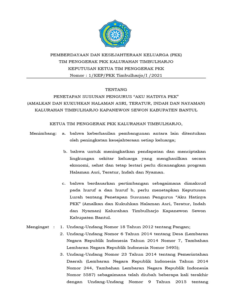 SK Ketua TP PKK Aku Hatinya PKK 2021 | PDF