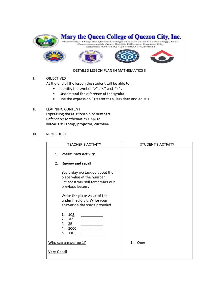 Lesson Plan Greater Than Less Than | PDF | Mathematics
