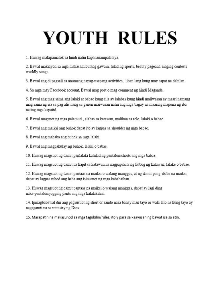 Youth Rules Pdf 