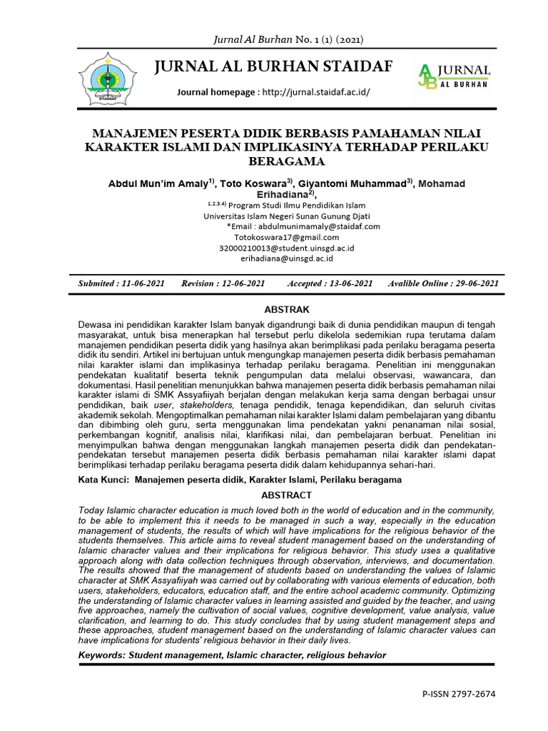 Jurnal Al Burhan Staidaf | PDF | Karier & Perkembangan