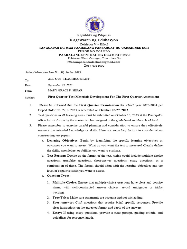 39 Test Item Development First Quarter 2023 2024 | PDF | Multiple ...