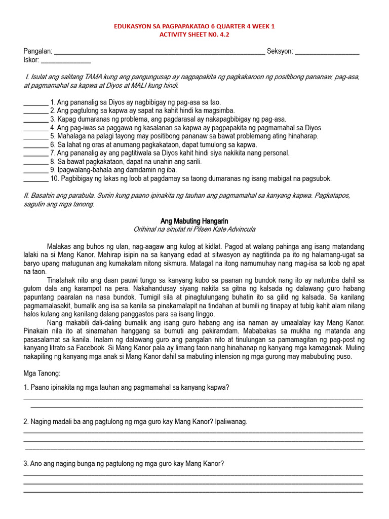 Esp 6 Quarter 4 Week 2 | PDF