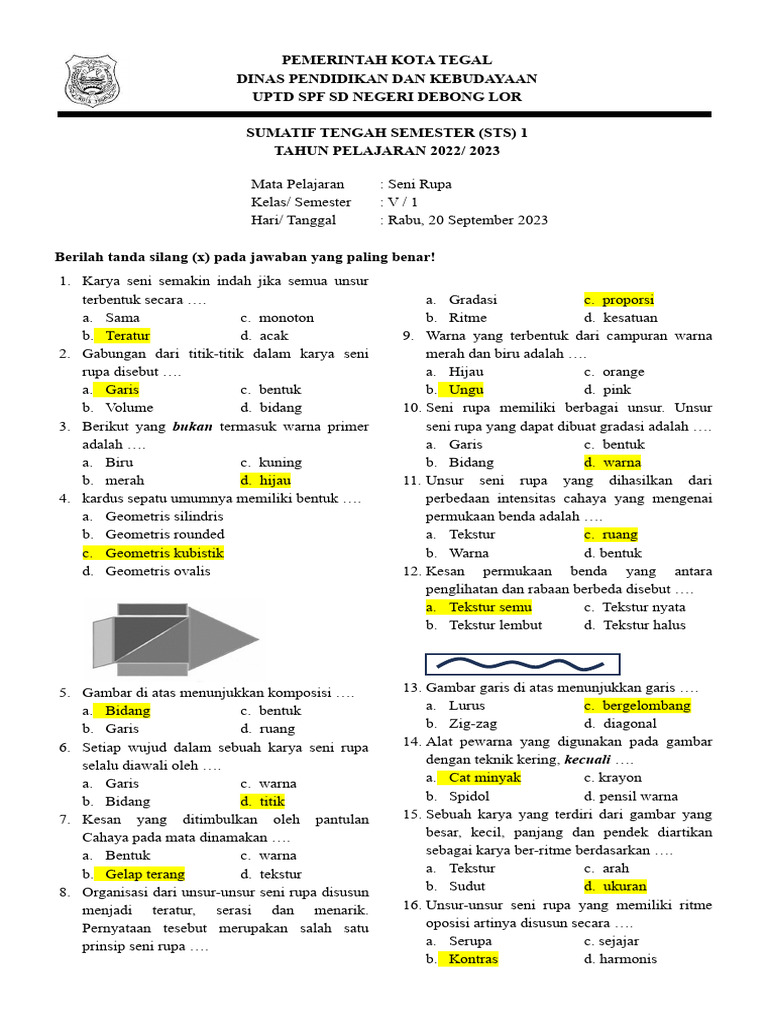 Soal STS 1 Seni Rupa KLS 5 | PDF