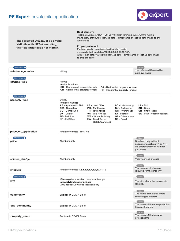 PF Expert XML Feed Specifications | PDF