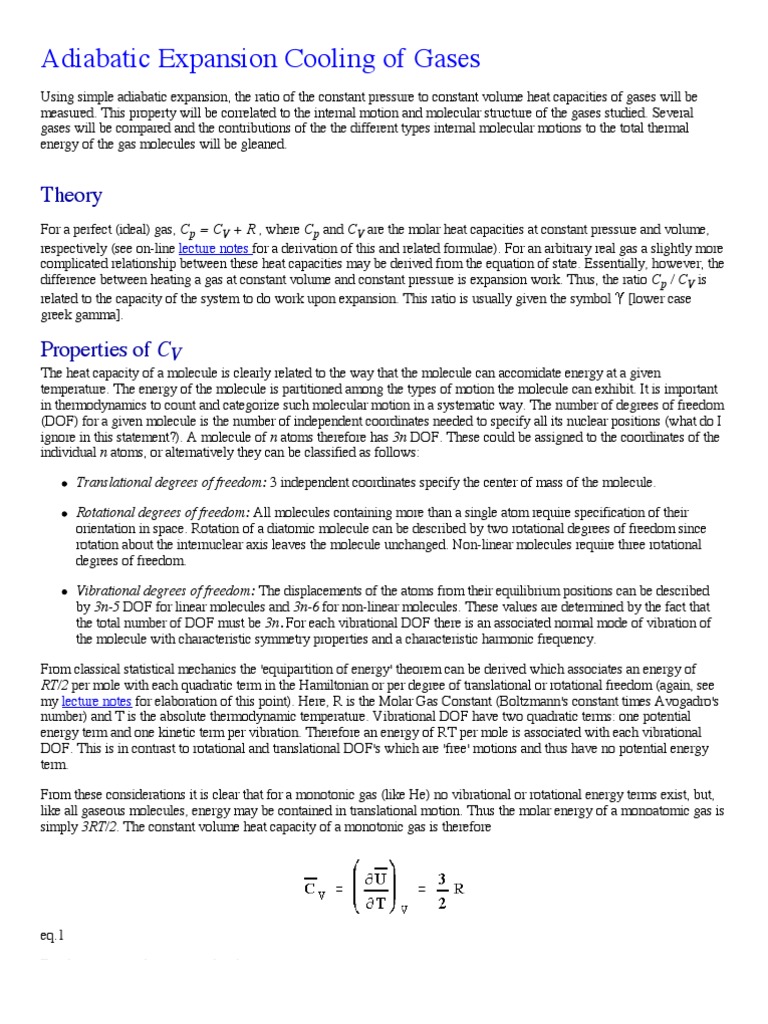 Adiabatic Expansion Cooling of Gases | PDF | Heat Capacity | Gases