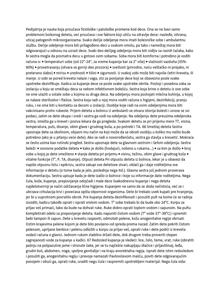 Zdravstvena Nega U Pedijatriji | PDF