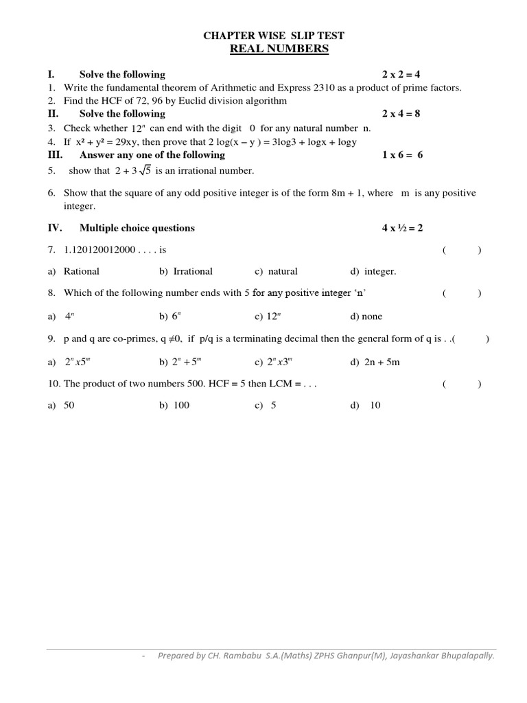 Math Slip Tests for Students | PDF
