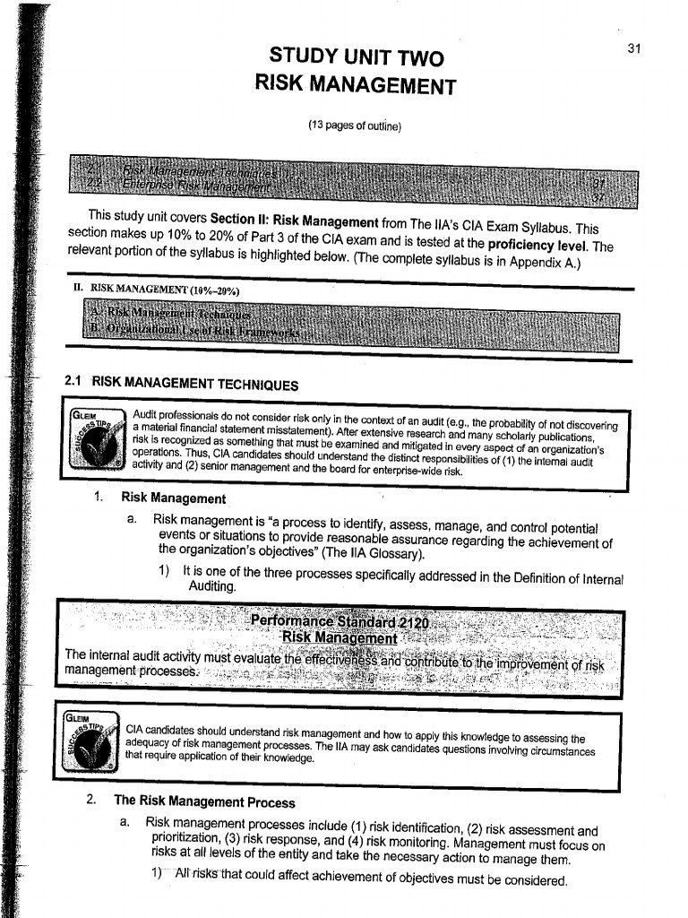 Unit 2 - RISK MANAGEMENT - CIA Part III | PDF