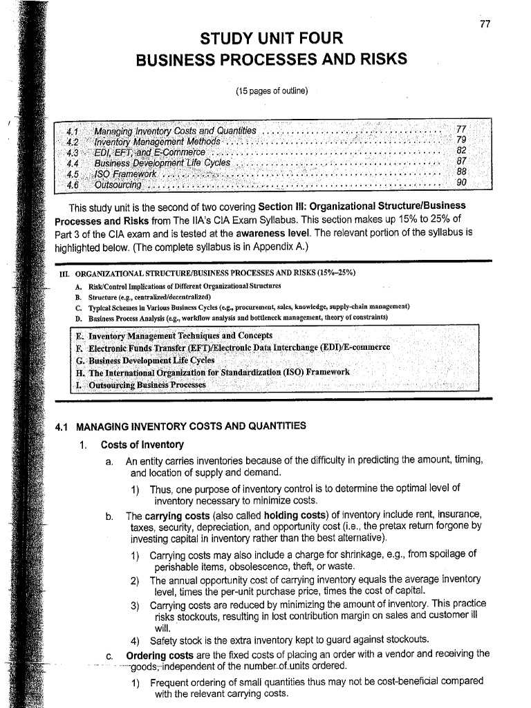 Unit 4 - BUSINESS PROCESSES AND RISKS - CIA III | PDF