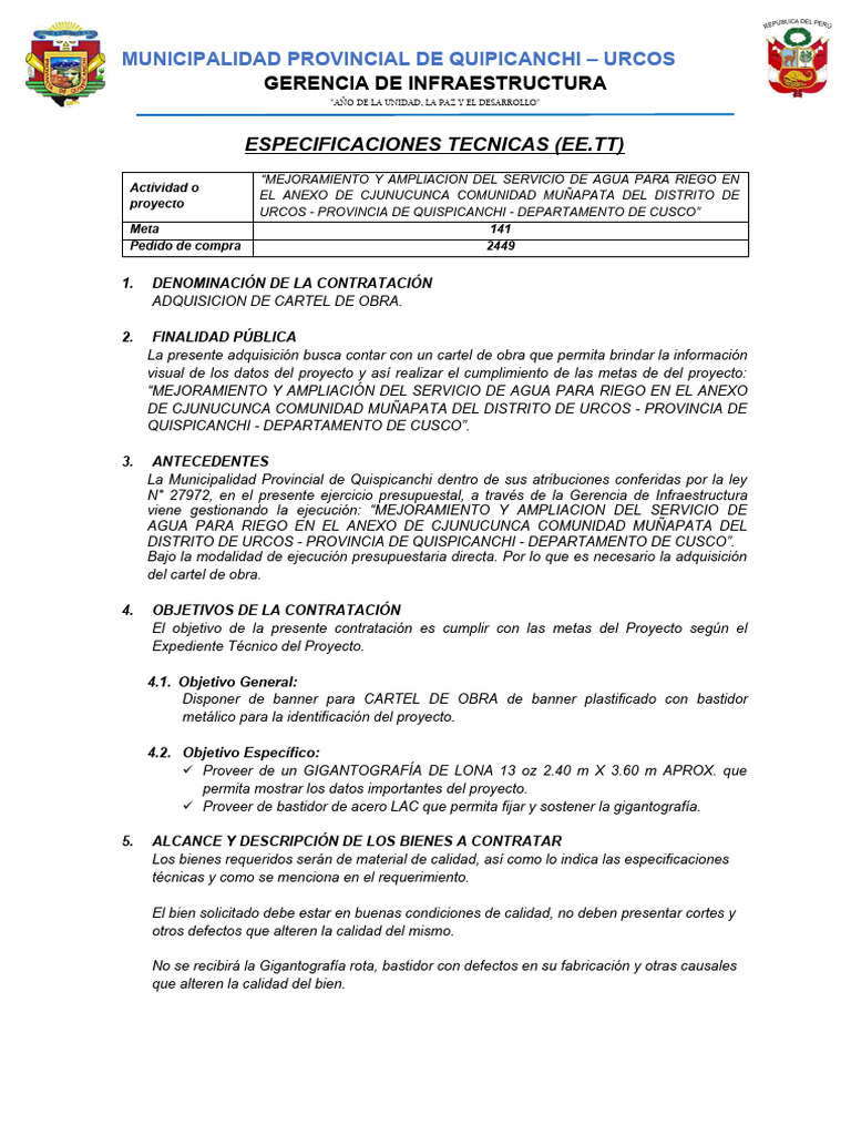 EE - TT. ADQUISICION DE CARTEL DE OBRA Ok | PDF