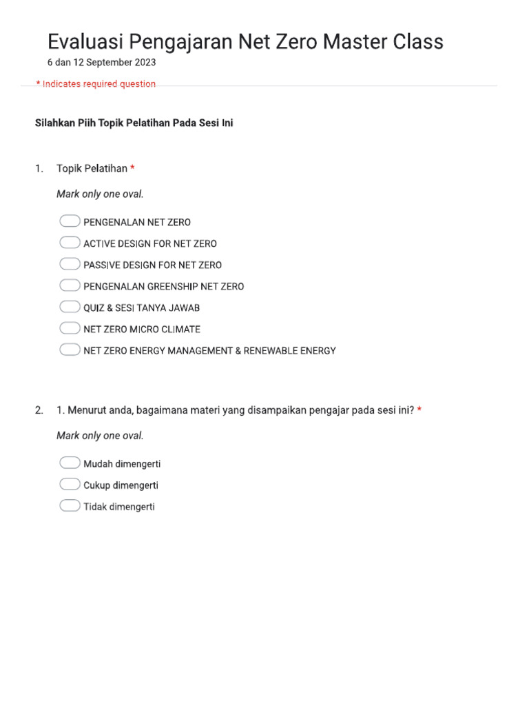 Formulir Evaluasi Pengajaran Net Zero Master Class | PDF