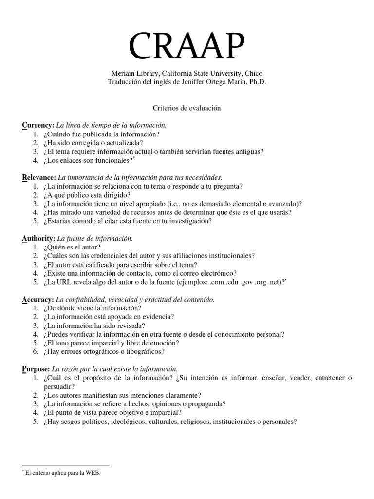 La Prueba CRAAP (Español) | PDF