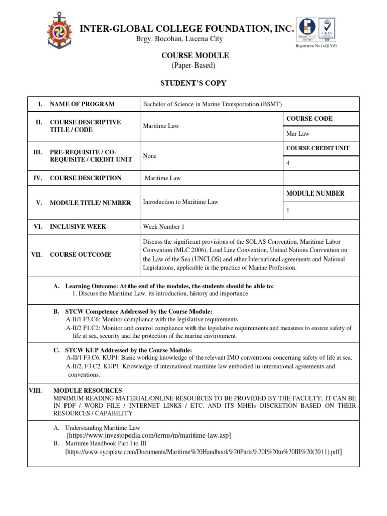 MODULE Week 1 | PDF | Admiralty Law | Justice
