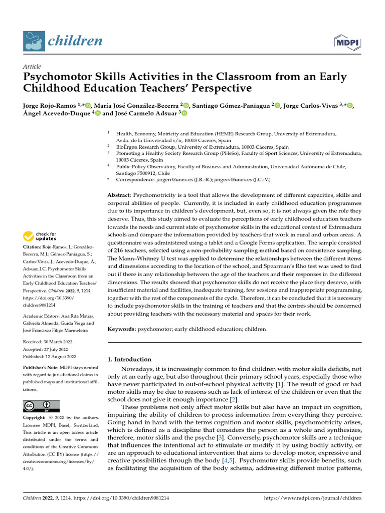 Psychomotor Skills Activities in The Classroom From An Early | PDF
