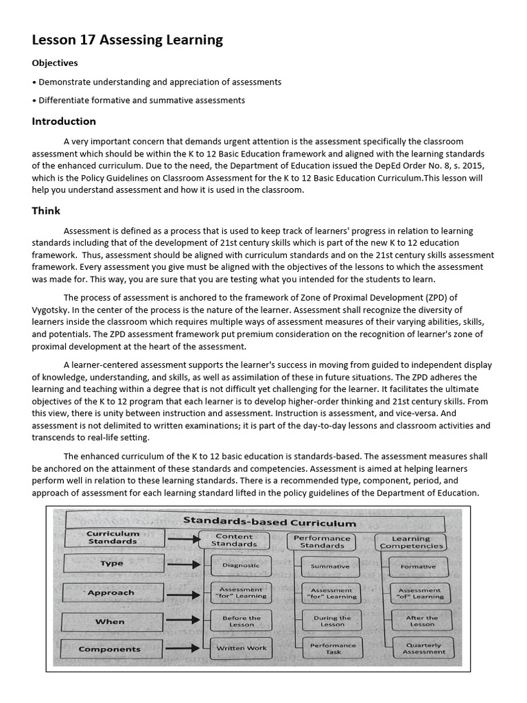 Lesson 17 Assessing Learning Download Free Pdf Educational Assessment Learning