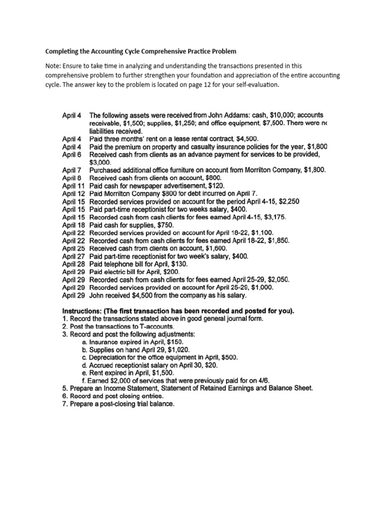 Accounting Cycle Practice Problem Guide | PDF