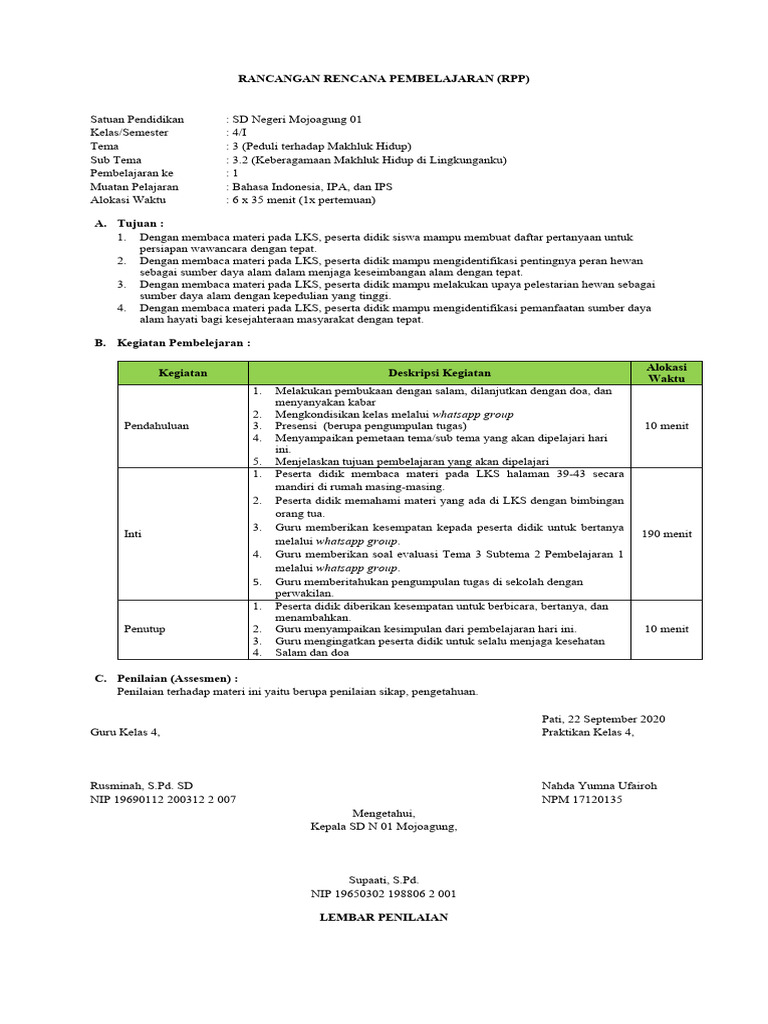 RPP Tema 3 Subtema 2 Pemb 1 | PDF | Karier & Perkembangan | Sains & Matematika