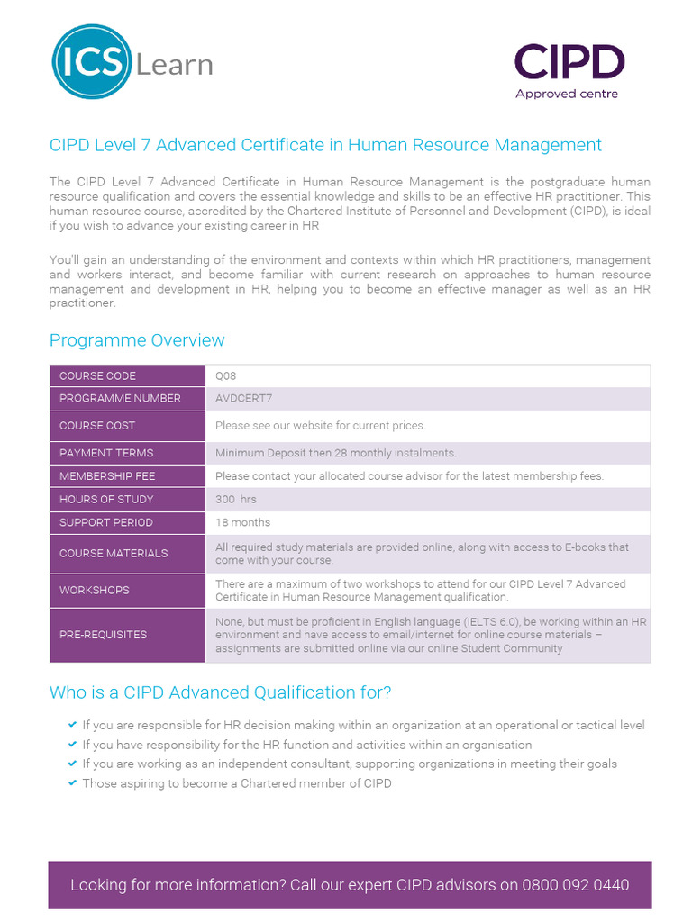 Cipd Level 7 Advanced Certificate in Human Resource Management | PDF