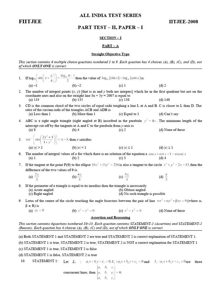 AIITS-Part Test-II (Paper-2) IITJEE-2008 | PDF