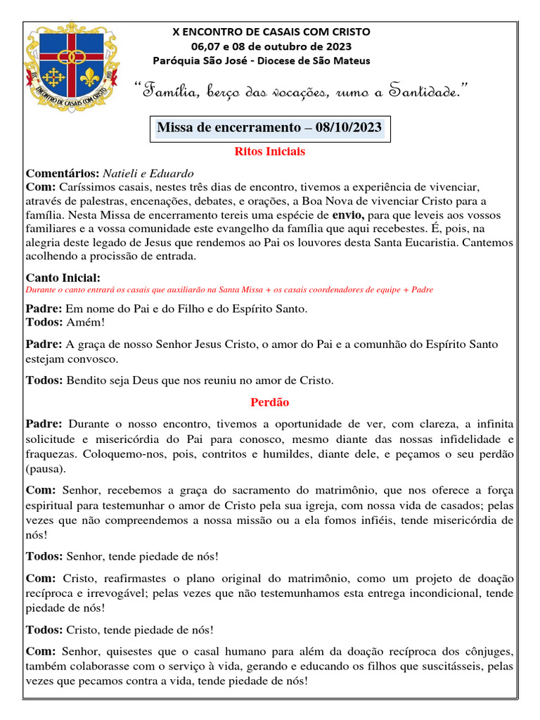 Missa de Encerramento - X ECC | PDF